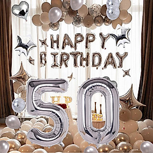 WEIKA 40 Inch Number 50 Balloons, Silver Giant Jumbo Helium Number 50 Foil Balloons for 50th Birthday Party Anniversary Events Man Woman Decorations Supplies