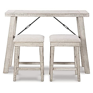 Signature Design by Ashley Carynhurst Coastal Counter Height Dining Table Set with Upholstered Bar Stools, Set of 3, White & Beige