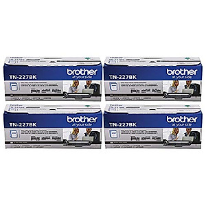 Brother Genuine TN227, TN227BK, High Yield Toner Cartridge, Replacement Black Toner, Page Yield Up to 3,000 Pages, TN227BK, Pack of 4