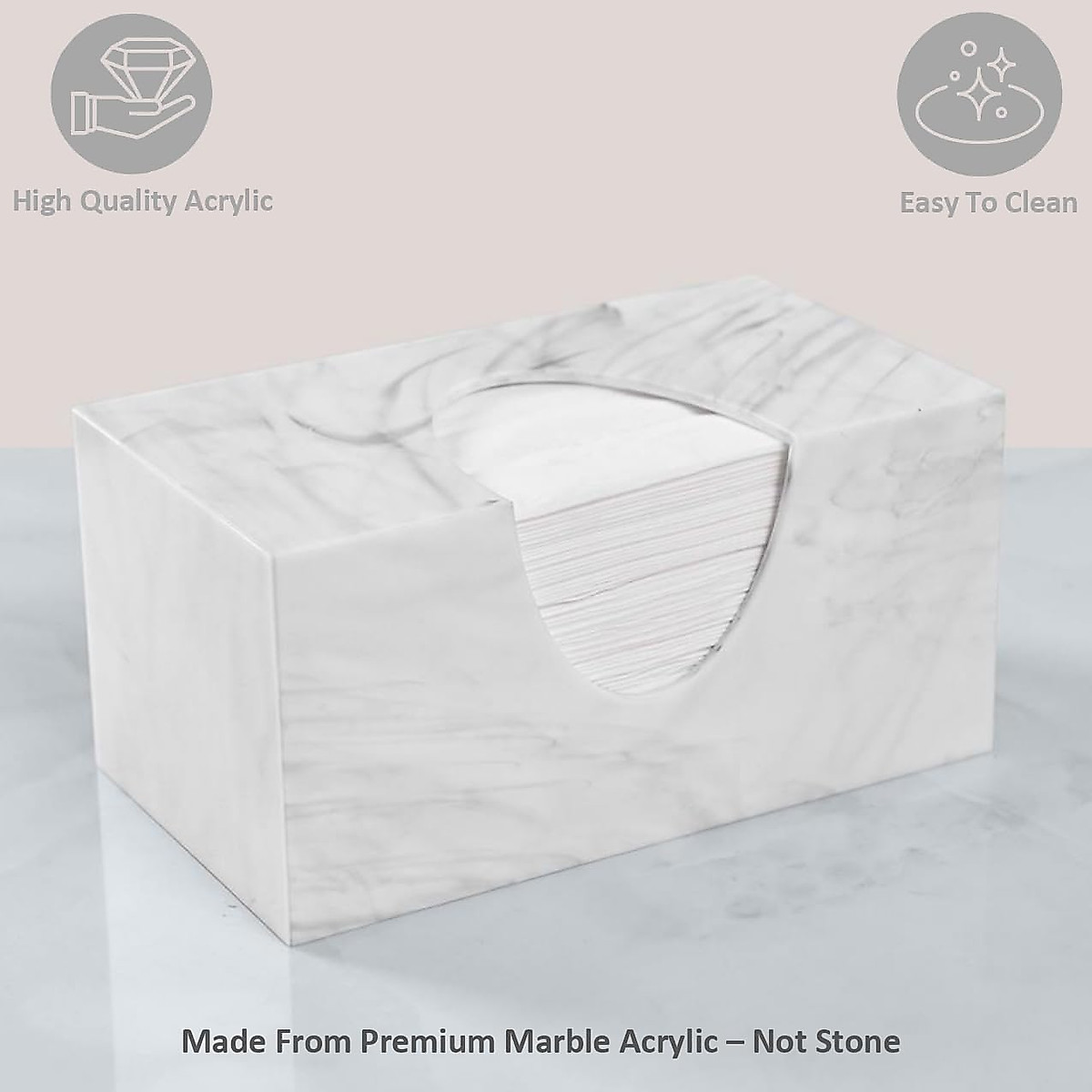 Tissue Box Cover Rectangle - Tissue Box Holder Rectangular - Compatible with Puffs - Acrylic Marble Bathroom Accessories Decor