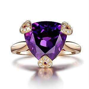 KnBoB Women Teardrop Triangle Shape 6ct Amethyst Ring 18K Rose Gold Promise Wedding Engagement Bridal Anniversary Ring Size 6