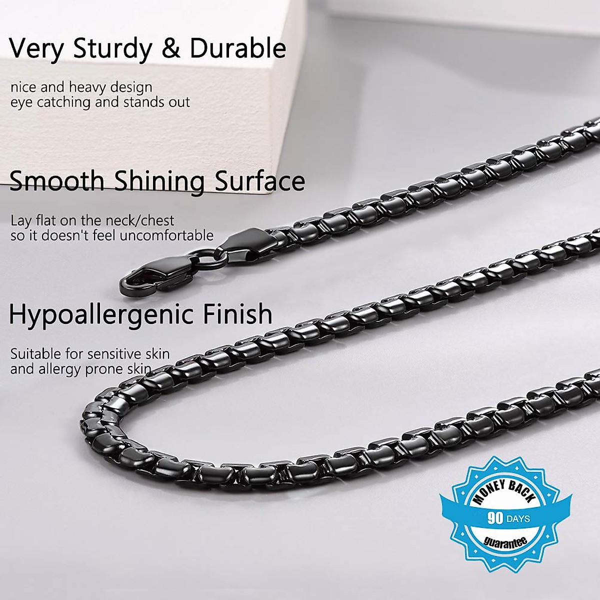PROSTEEL Round Link Chain Layering Necklace Mens Jewelry Minimalist Chain Statement Black Necklace for Men