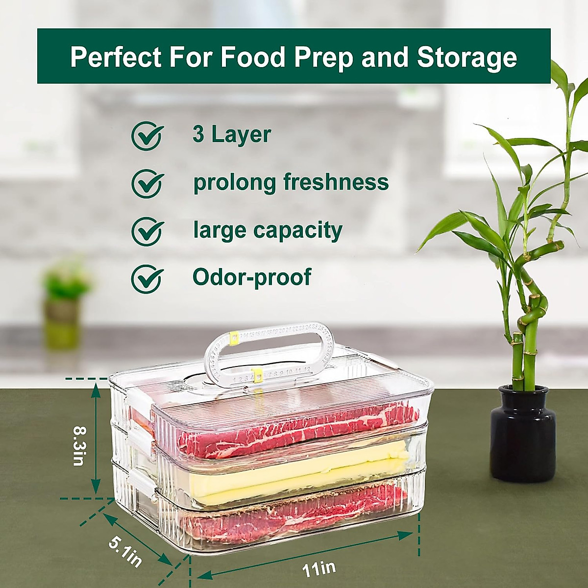 spaclatio Deli Meat Container for Fridge, 3 Layer Lunch Meat Container for Refrigerator Organizing, Deli Containers with Lids Food Storage Container Bacon Cheese Container for Refrigerator