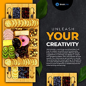 Brookline Bamboo Cheese Board and Knife Set - Charcuterie Boards Set & Cheese Platter Serving - House Warming Gifts, New Home, Anniversary & Wedding Gifts for Couple, Bridal Shower Gift for Women