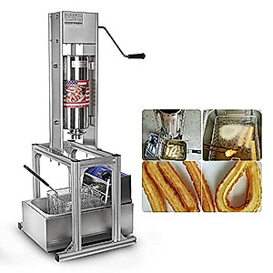 Commercial Churro Maker, Vertical Spanish Churro Machine, Heavy Duty Manual Churro Maker, 6L Electric Fryer, 4 Nozzles