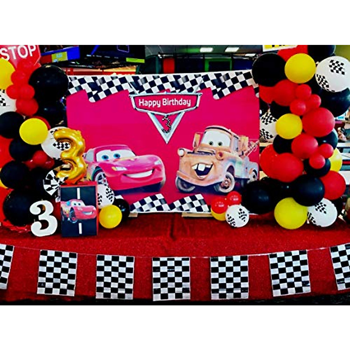 RUINI Car Racing Themed Backdrop Cartoon Cars Mobilization Birthday Party Decorations Backdrop 5x3FT