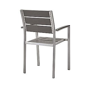 Modway Shore Outdoor Patio Aluminum Dining Armchair Set of 2 in Silver Gray