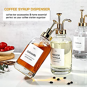 [Coffee Bar Accessories]Coffee Syrup Dispenser for Coffee Bar,YYC Coffee Syrup Pump Dispenser w Labels,Glass Syrup Dispenser 4 Pack,16.9oz Coffee Syrup Bottles