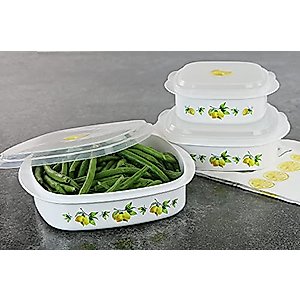 Reston Lloyd Cookware & Storage, Adjustable Vent on Lids Microwavable Cookware/Storage Set, Multiple Sizes, Fresh Lemons