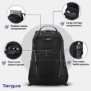 Targus Motor Backpack Ultimate Laptop Protection for Business Professional & College Student Travel with Durable Water-Resistant Material, Back Padding Support, Fits 16-Inch Laptop, Black (TSB194US)
