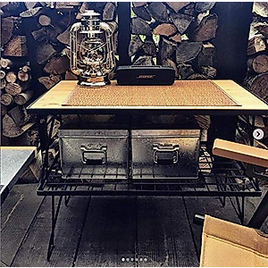 Camping BBQ Grill 2Pcs Outdoor Folding Multipurpose Storage Rack with 1pc removable Bamboo Board, Steel Plating Black T-230-2TP