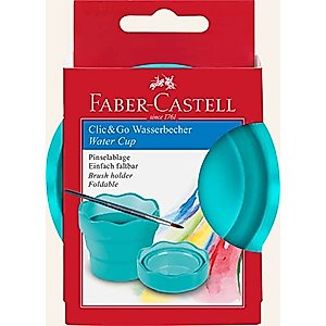 Faber-Castell Clic & Go Portable Paint Water Cup with Brush Holder, Turquoise - Collapsible Paint Brush Cleaner Rinse Cup, Travel Friendly Painting Accessories, 1 Count (Pack of 1)