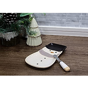 DEMDACO Whitewash Snowman with Top hat 6 x 11 Stoneware Decorative Serving Plate with Spreader
