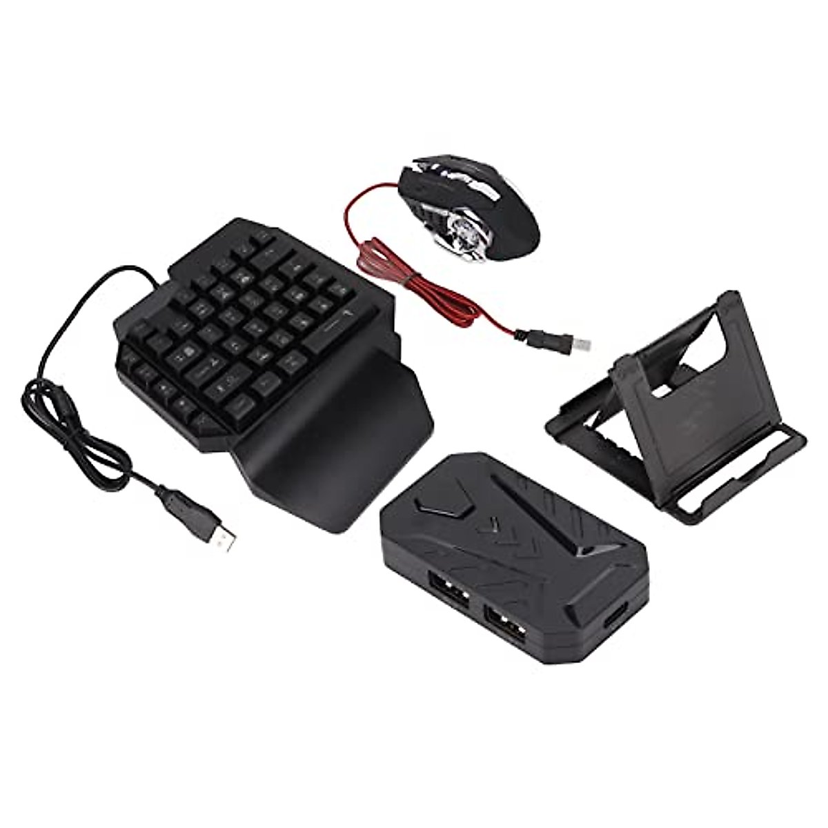 One-Handed RGB Gaming Keyboard Mouse and Converter Combo, Wired 39 Keys LED Backlit Keyboard, 6 Keys Gaming Mouse and Converter Set for PS4, for Switch and PC(Black)