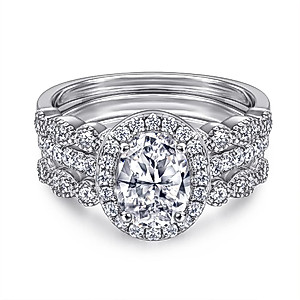 2.8 Ctw Moissanite Oval Wedding Ring Set for Women Platinum Plated Silver 3 Pieces Vintage Bridal Ring Set Engagement Ring Set White Gold Bridal Set Anniversary Promise Rings for Her（size 8)