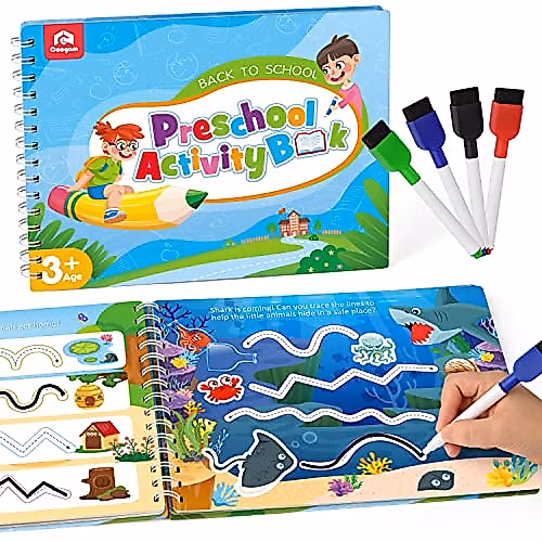 Coogam Pencil Control Tracing Workbook, Learn to Write Alphabet ABC Letters Numbers Handwriting Book Fine Motor Montessori Educational Toy Gift for Preschool Kids