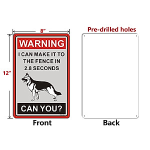 Beware Of Dogs Sign For Fence German Shepherd Sign Warning I Can Make It to The Fence in 2.8 Sec. Sign Metal 12" x 8" Dog On Premises Signs Dog Warning Signs Reflective Rust Aluminum Outdoor 2 Pack