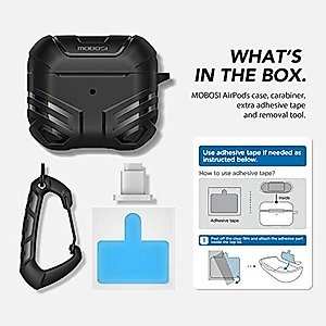 MOBOSI AirPods 3rd Generation Case 2021, Hard Shell Design Full-Body Protective Vanguard Armor Military AirPod 3 Case Cover with Keychain for AirPod Case 3rd Generation Case [LED Visible], Black