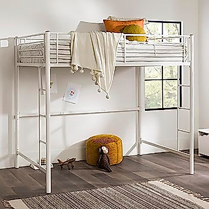 Walker Edison Timothee Urban Industrial Metal Double over Loft Bunk Bed, Full Double, White