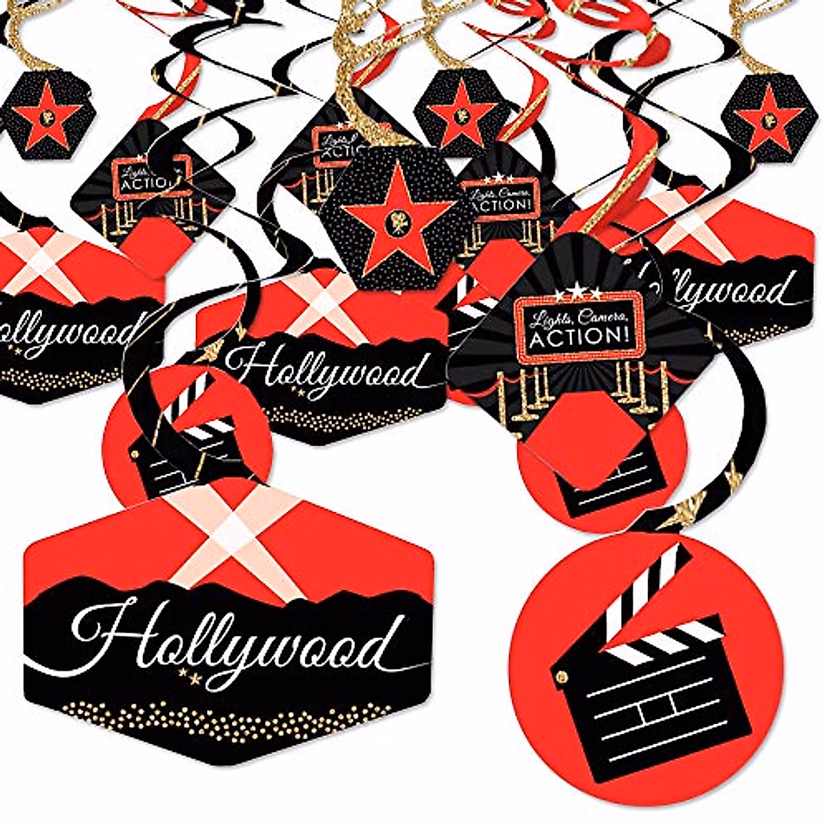 Big Dot of Happiness Red Carpet Hollywood - Movie Night Party Hanging Decor - Party Decoration Swirls - Set of 40