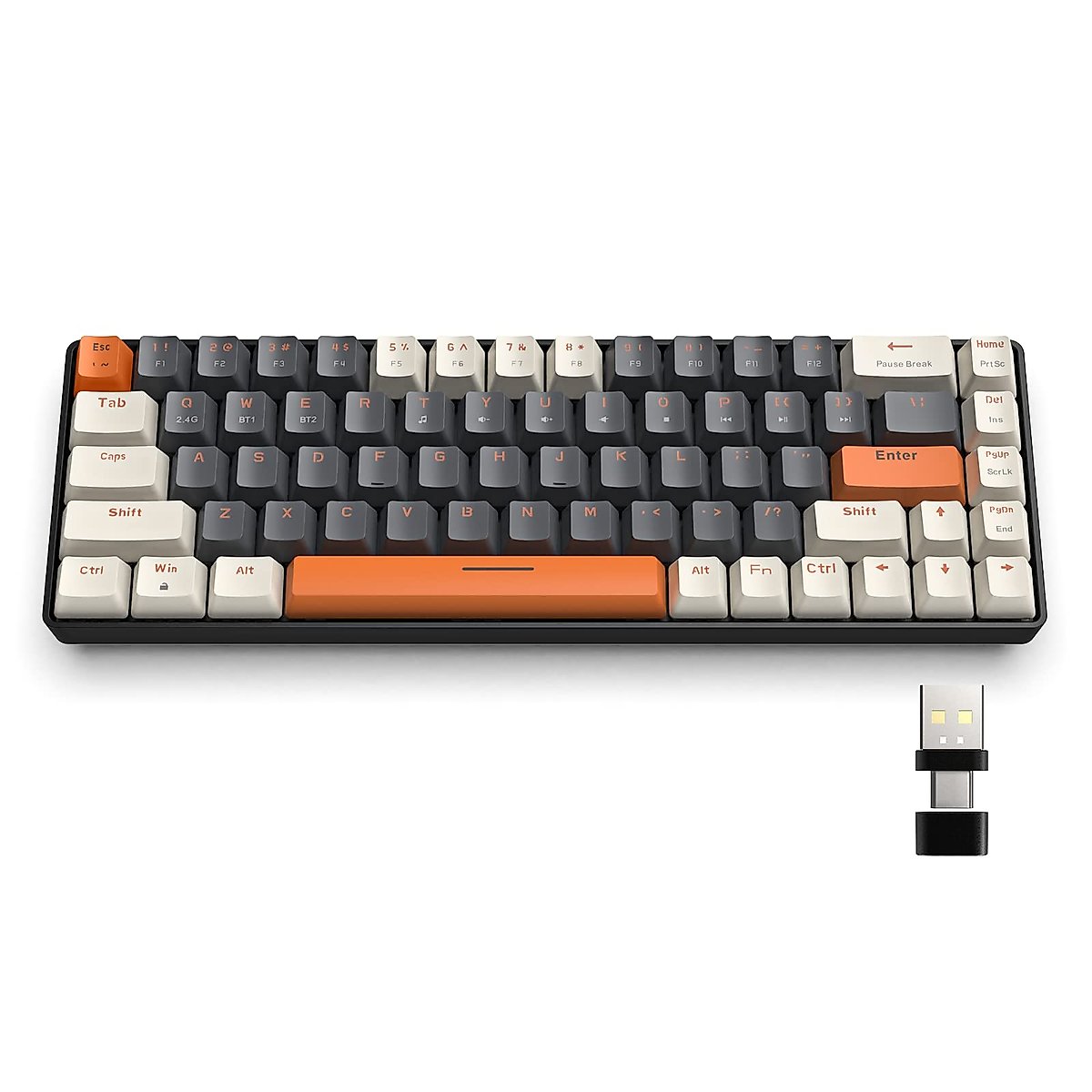 MAGIC-REFINER 60% Wireless Mechanical Keyboard, Bluetooth 5.0/2.4GHz with Dual Mode 2-in-1 Receiver, Compact 68-Key Hot Swappable Ergonomic Gaming Keyboard, Clicky Blue Switch for PC Mac Smartphone
