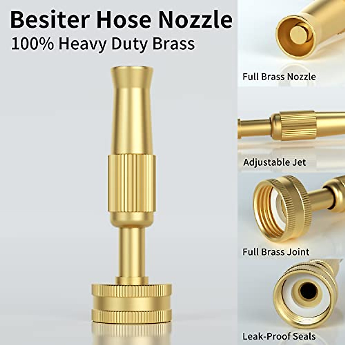 Besiter Garden Hose Nozzle High Pressure, 4" Brass Hose Sprayer Nozzle Heavy Duty with 10 Garden Hose Rubber Washers, Water Hose Nozzle for Washing Cars, Watering Garden, 2 Pack