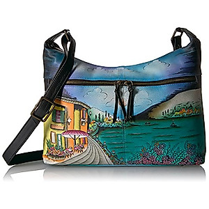 Anna by Anuschka Women's Genuine Leather Medium Shoulder Hobo | Zip-Top Organizer with Side-Zip Pockets | Moon Lit Capri