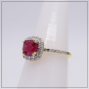 Dazzlingrock Collection 10K 6 MM Cushion Lab Created Ruby & Round Diamond Engagement Ring, Yellow Gold, Size 8