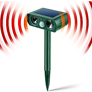 Solar Animal Repeller, Ultrasonic Animal Repellent Defender Cat, Dog, Squirrel, Deer, Fox, Outdoor Animal Deterrent with Motion Sensor and Led Light Alarm, Protect Yards, Lawn Gardens