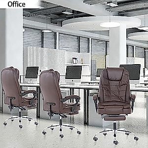 anjsindra Ergonomic Executive Office Chair with Footrest, PU Leather Task Chair with High Back Adjustable Height Modern Desk Chair, Black (Ergonomic Executive Office Chair, Amber)