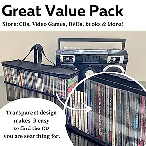 Evelots 4 Pack CD Storage Bags, Video Games, Clear PVC Plastic-Holds 200 CDs Total-Strong Handles-Protects from Dirt/Moisture