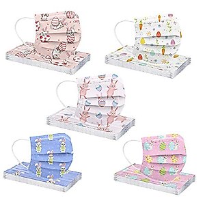 Leutsin 50PC Easter Face Masks Disposable for Adult Happy Easter Paper Holiday Mask with Rabbit Designs for Women Men (Bunny #04)