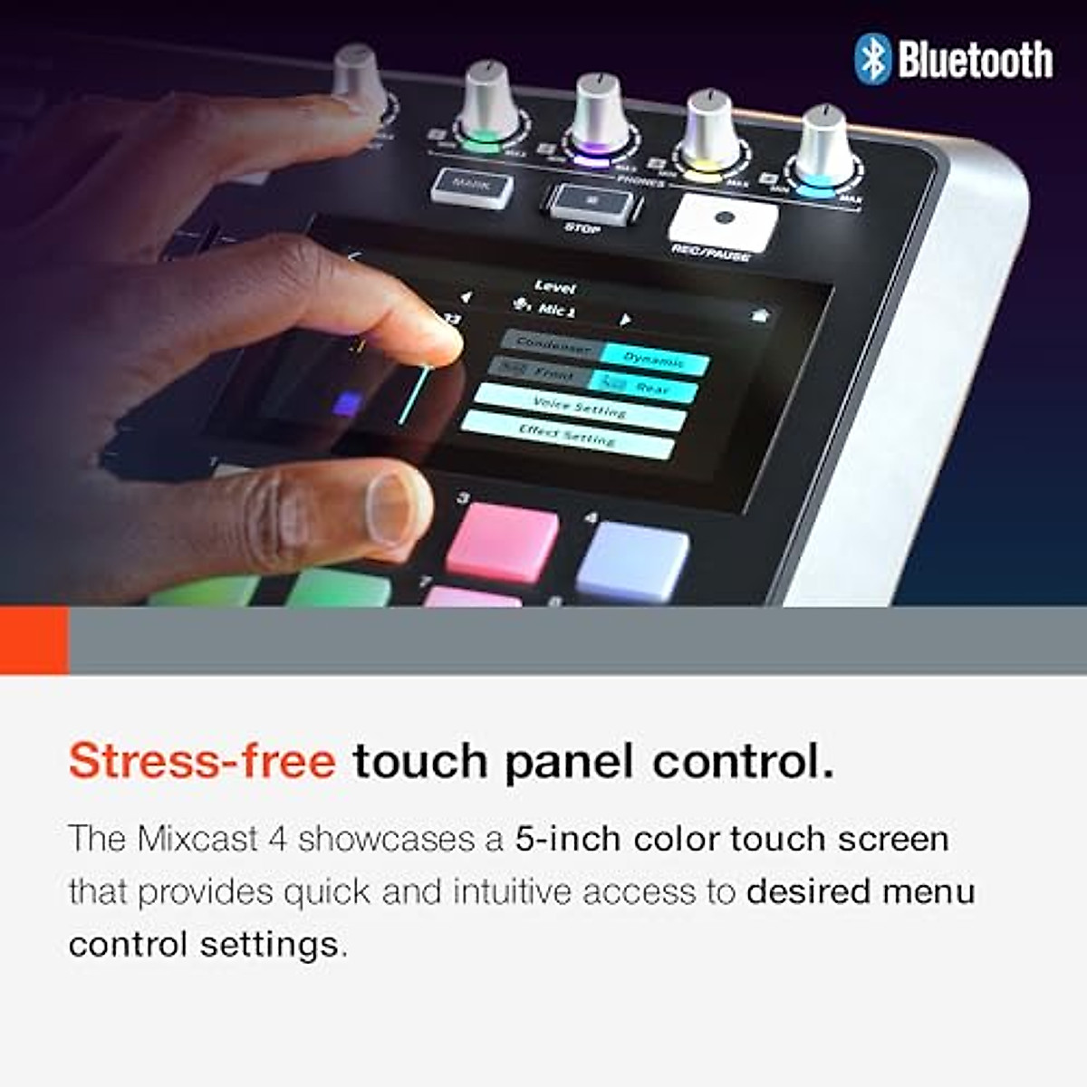 TASCAM Mixcast 4 Podcast Streaming Mixer, Recorder, and USB Audio Interface — Four XLR/TRS Mic Inputs, Touch Screen and Editing Software Included