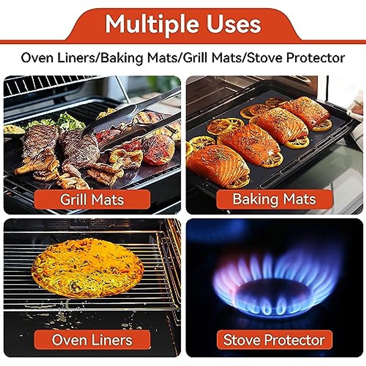 Oven Liners for Bottom of Oven, 2 Pack Resuable Large Thick Heavy Duty Teflon Oven Mat Set, Non Stick Oven Mats for Bottom of Electric Oven Gas Oven Toaster Oven Microwave Stove Grill, Easy to Clean