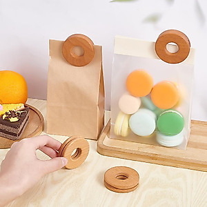 OLYCRAFT 4-Piece Beech Wood Donut Bag Clips - 2.1 Inch Dia Wooden Seal Clips for Food Storage & Snacks