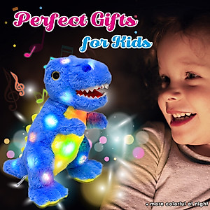 Cuteoy Blue Dinosaur LED Stuffed Animal Light-up Plush Birthday Christmas T-Rex Plushies Toy Gifts for Kids Toddler Girls, 12.5"