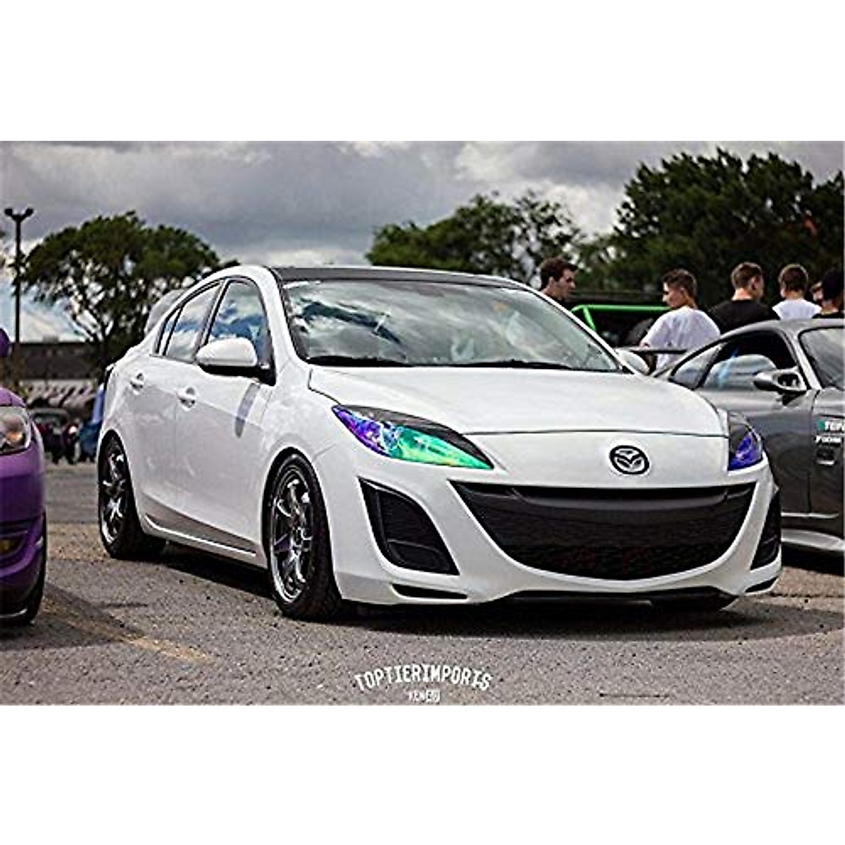 DIYAH 12 X 48 inches Self Adhesive Shiny Chameleon Headlights Tail Lights Fog Lights Films,Film Sheet Sticker,Tint Vinyl Film with Knife and Hand Tool (Clear)