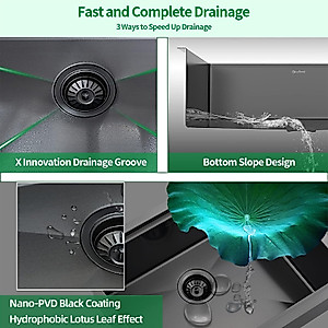 EcoChannels Undermount Kitchen Sink, 24 x 19 Inch Sink Kitchen 16 Gauge Stainless Steel Kitchen Sinks Gunmetal Black Single Bowl Workstation Sink with Cutting Board