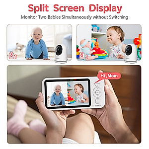 Itomoro Baby Monitor with 2 Cameras, 5" HD Split-Screen Video Baby Monitor Camera with Remote PTZ, 110° Wide Angle Lens, 2-Way Talk, 4X Zoom, Night Vision, 1000ft Range, 22h Battery Life, Lullabies