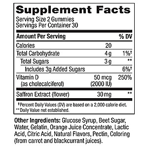 OLLY Hello Happy Gummy Worms, Mood Balance Support, Vitamin D, Saffron, Adult Chewable Supplement, Tropical Zing - 60 Count