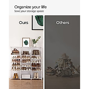 DINMO Shoe Rack, 8 Tier Shoe Storage Cabinet, 48 Pair Plastic Shoe Organizer for Closet Hallway Bedroom Entryway, White