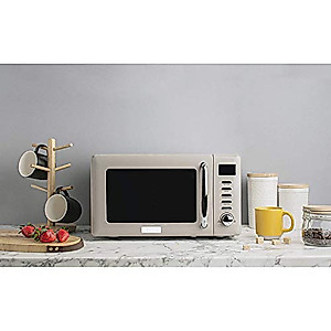 Haden Cotswold Vintage Retro 700 Watt Countertop Microwave Oven Kitchen Appliance with Turntable, Pull Handle, and 5 Power Levels, Putty