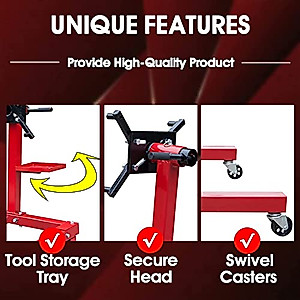 BIG RED T25671 Torin Steel Rotating Engine Stand with 360 Degree Rotating Head and Tool Storage Tray: 5/8 Ton (1,250 lb) Capacity, Red