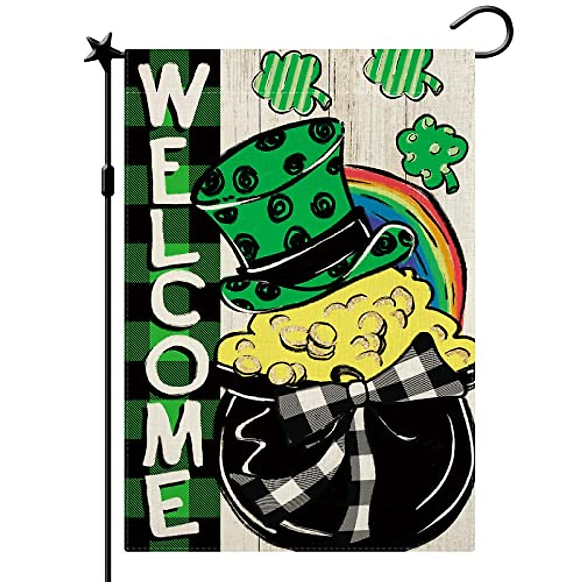 CMEGKE St.Patrick's Day Garden Flag, St Patrick's Day Welcome Gold Coin Pot Garden Flag, Spring Summer Garden Flag Rustic Vertical Double Sided Burlap ST Patricks Day Gold Coin Rainbow Holiday Party Farmhouse Yard Home Outside Decor 12.5 x 18 In