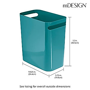mDesign Plastic Slim Large 2.5 Gallon Trash Can Wastebasket, Classic Garbage Container Recycle Bin for Bathroom, Bedroom, Kitchen, Home Office, Outdoor Waste, Recycling - Aura Collection - Teal Blue, Pack of 1