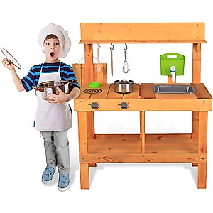 Aoparts Mud Kitchen, Play Kitchen, Kitchen Accessories and Garden Sink, Kids Outdoor Kitchen Playset with Faucet, Mud Kitchen for Kids Outdoor