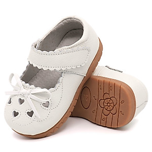 Femizee Girls Leather Bows Design Soft Round Toe Princess Dress Mary Jane Flat Shoes,White CN20