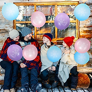 36 Pcs 18 Inch Snowflake Punch Balloons Winter Theme Punching Balloon Kids Party Favors Carnival Prizes Bounce Balloons with Rubber Band Handle for Birthday Party Daily Game School (Blue Pink Purple)