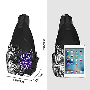 Hicyyu Dragon And Rose Outdoor Crossbody Shoulder Bag For Unisex Young Adult Hiking Sling Backpack