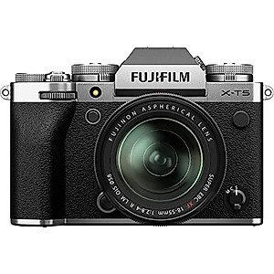 Fujifilm X-T5 Mirrorless Digital Camera with XF 18-55mm f/2.8-4 R LM OIS Lens Bundle, Includes: SanDisk 64GB Extreme PRO SDXC Memory Card, Spare Battery + More (6 Items) (Silver)